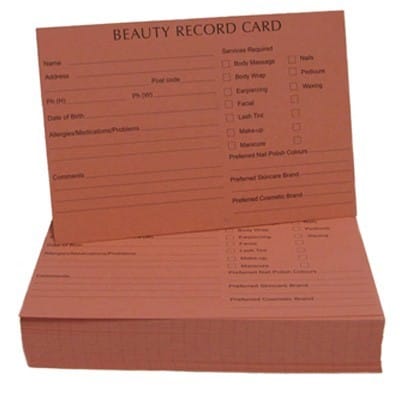 2212 Beauty Therapy Record Card 100Pack - Always Nail & Beauty Supply